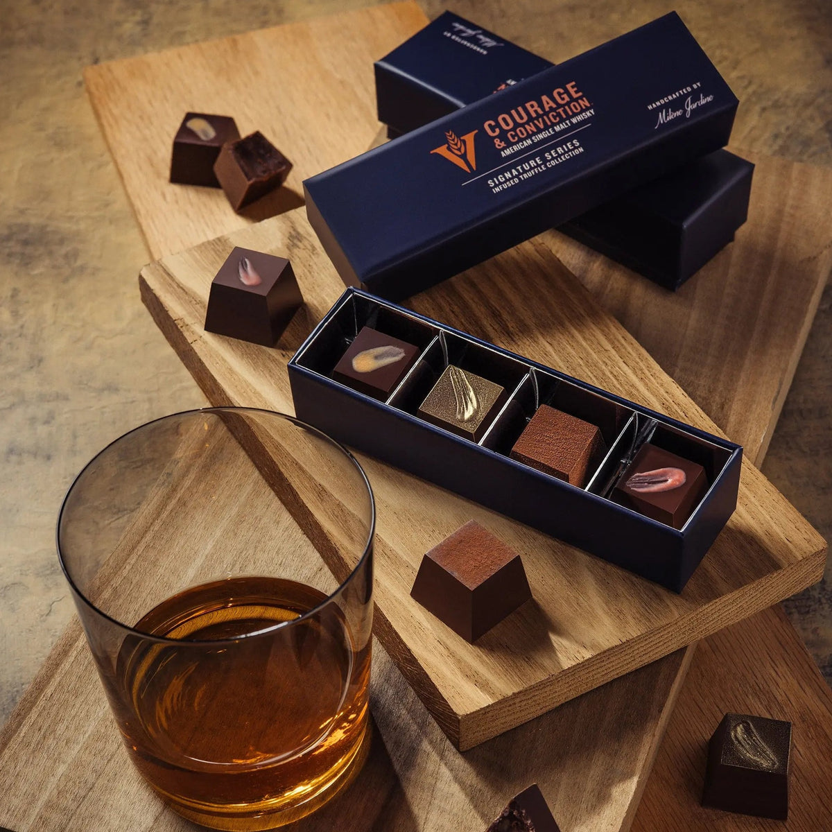 Whiskey Infused Chocolate | 4pc Gift Box | Milène Jardine